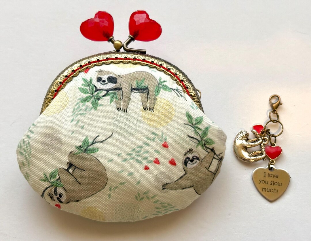Funny Romantic Valentine Sloth Pun I Love You Slow Much Handsewn Coin ...