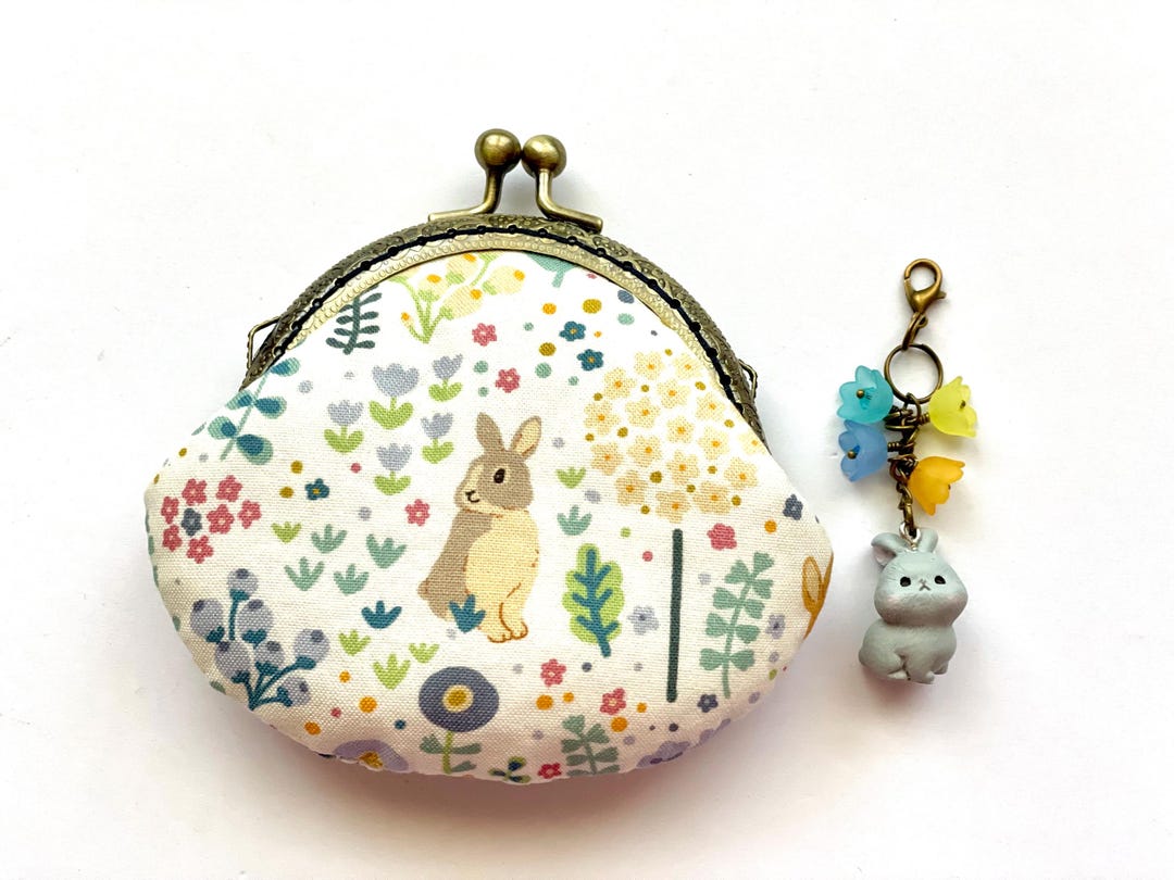 Rabbit in the Garden Handsewn Coin Purse With Cute Flowers and Bunny ...