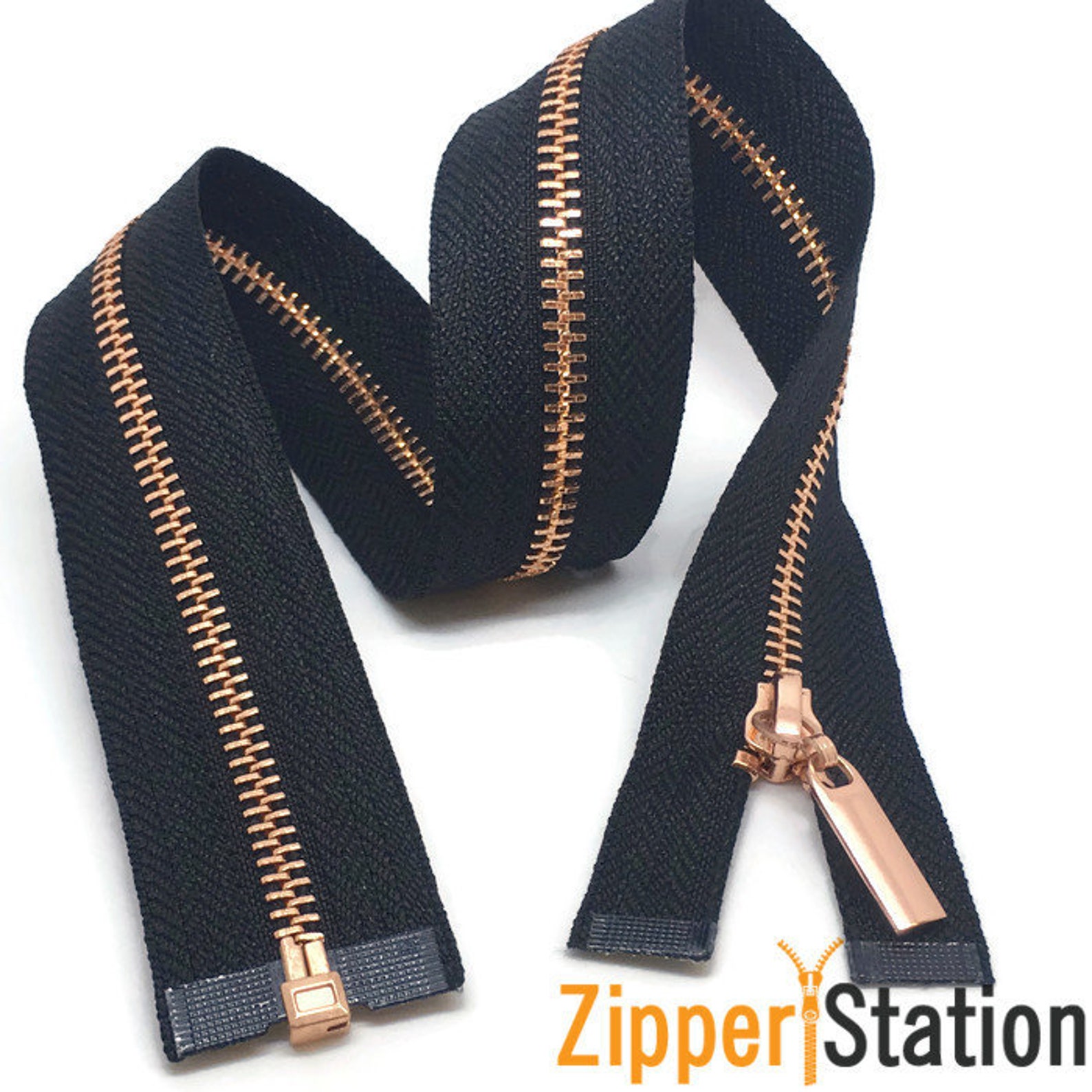 Metal Polished ROSE GOLD Teeth Zips No 3 Weight Zip - Open End (3RGOE ...