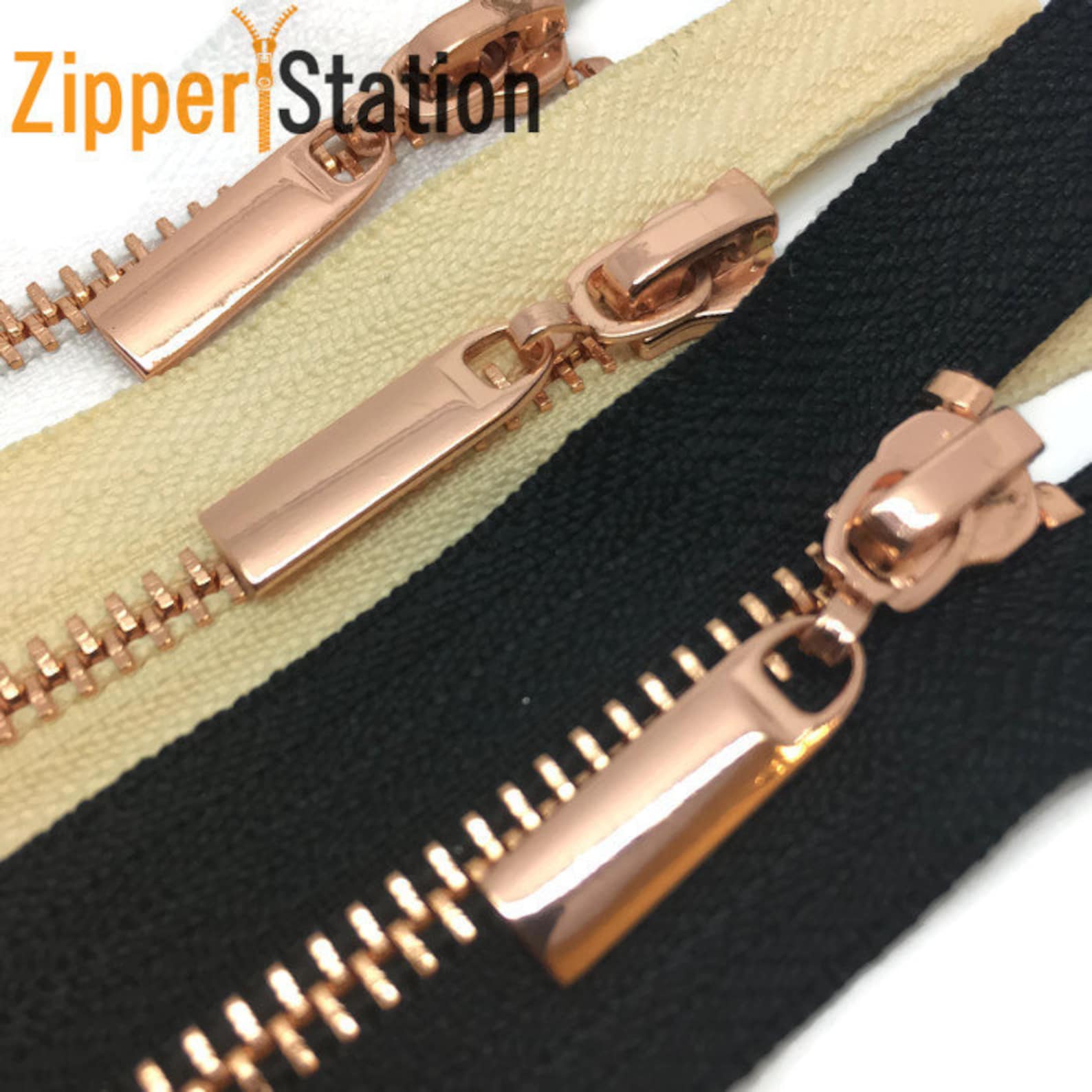 Metal Polished ROSE GOLD Teeth Zips No 3 Weight Zip - Open End (3RGOE ...