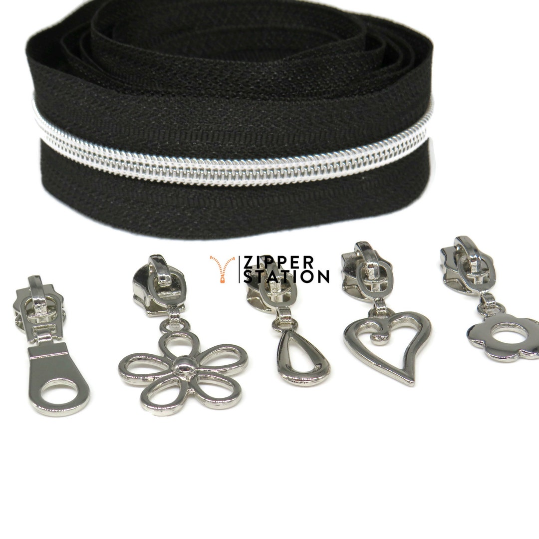 Continuous #5 Black Zip With Silver Coil, #5 Nylon Coil Zipper With 2 ...