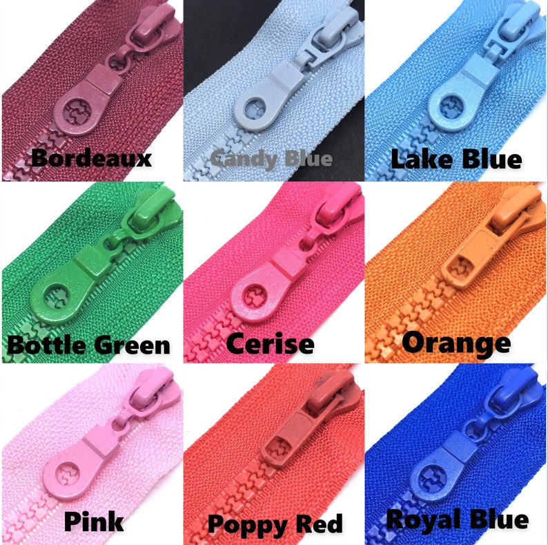 Chunky Open Ended Zip Plastic Teeth - Choice of 23 Colours & 11 Zipper ...