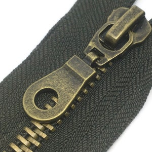 No8 HEAVY DUTY Antique Brass Metal Zips - Black, Brown, Green and Grey ...