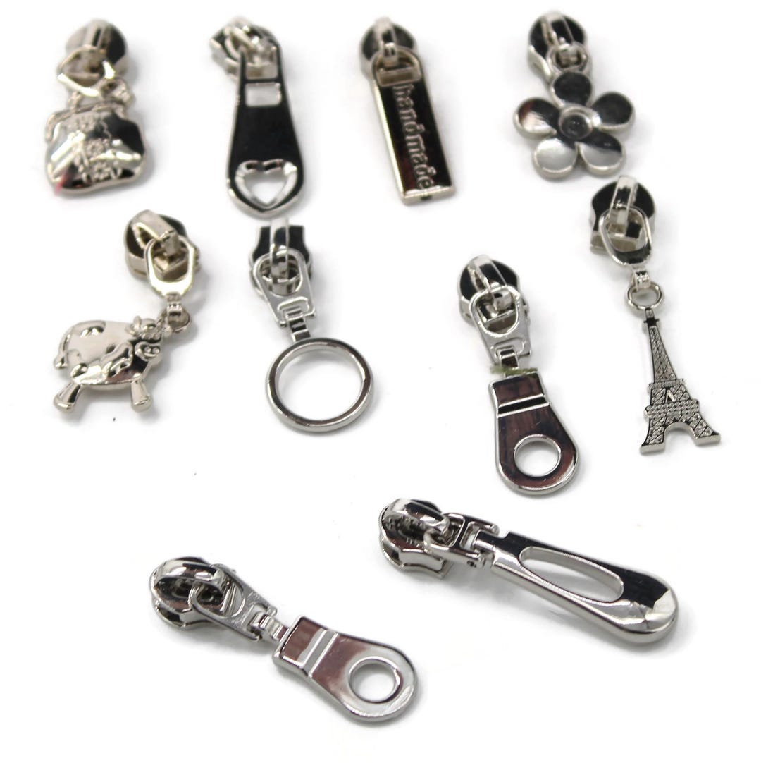 Silver No5 Zip Slides. Pulls, Fastenings for #5 Nylon Coil Continuous ...