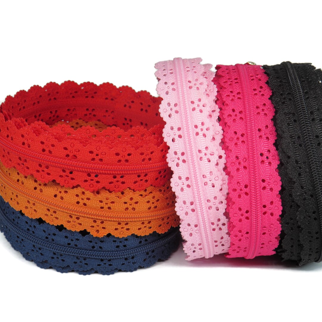 Continuous #3 Nylon Coil Zip With Floral Lace Zipper - Craft Zipper ...