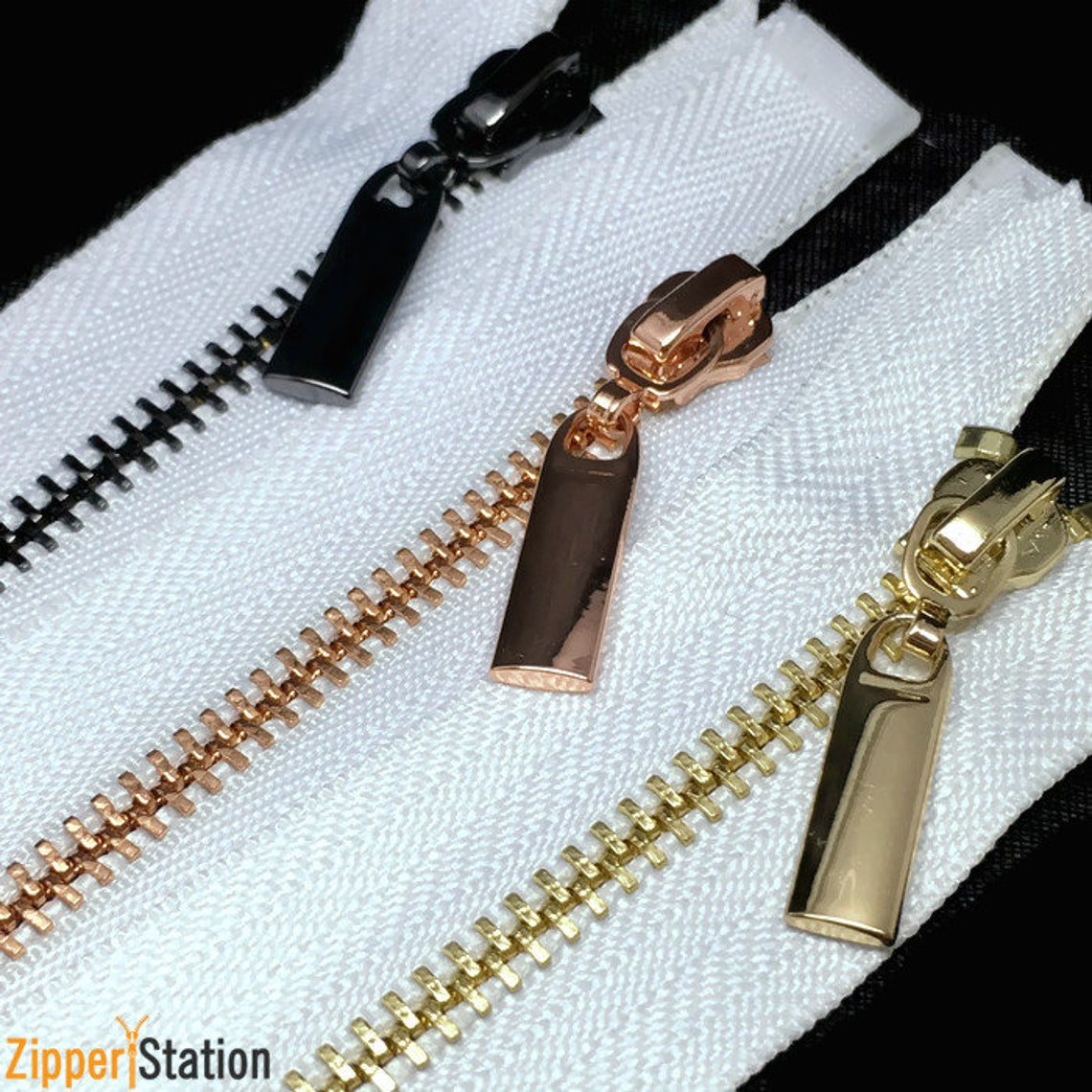 White #3 Open End Metal Zips - Gun Metal, Silver, Gold, Rose Gold, N3 ...