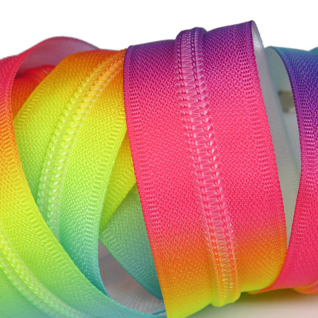 Multi Coloured Continuous #5 Nylon Coil Zip - 7 Styles of Zipper Pulls ...