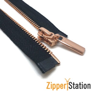 Metal Polished ROSE GOLD Teeth Zips No 3 Weight Zip - Open End (3RGOE ...