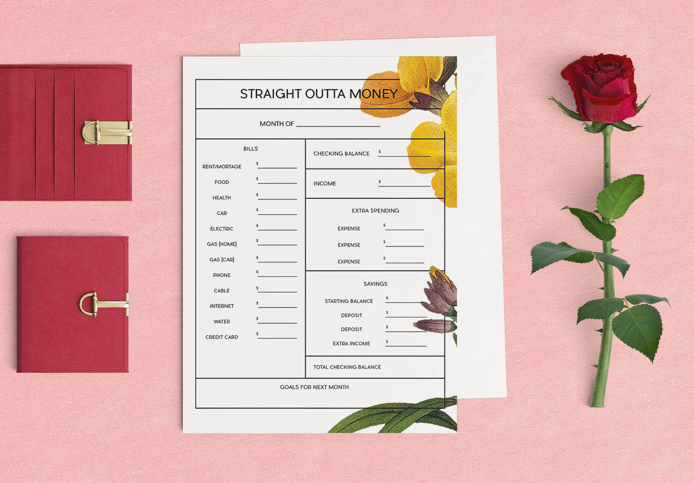 Modern Floral Monthly Budget Planner Printable, Money, Worksheet, to Do ...