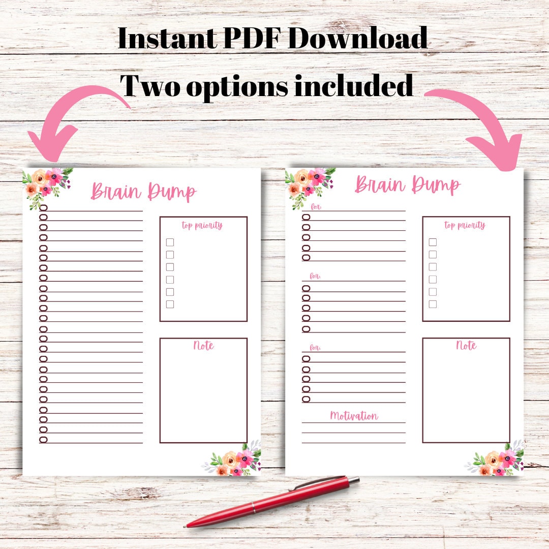Brain Dump List, Planner Insert, Organize Your Thoughts, To-do List ...