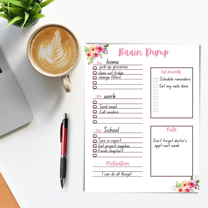 Brain Dump List, Planner Insert, Organize Your Thoughts, To-do List ...