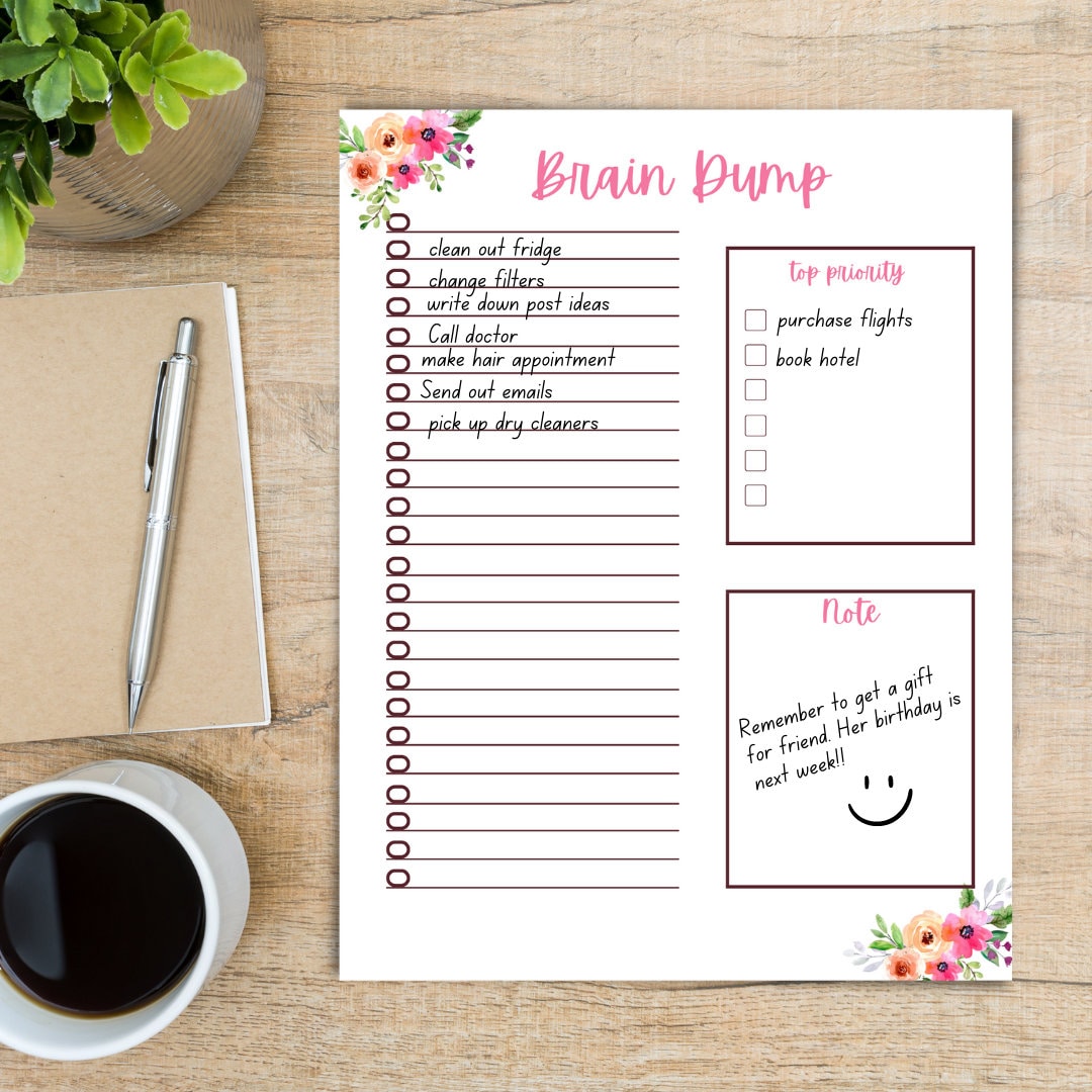 Brain Dump Printable List, Organize Thoughts, To-do List (PDF Download ...