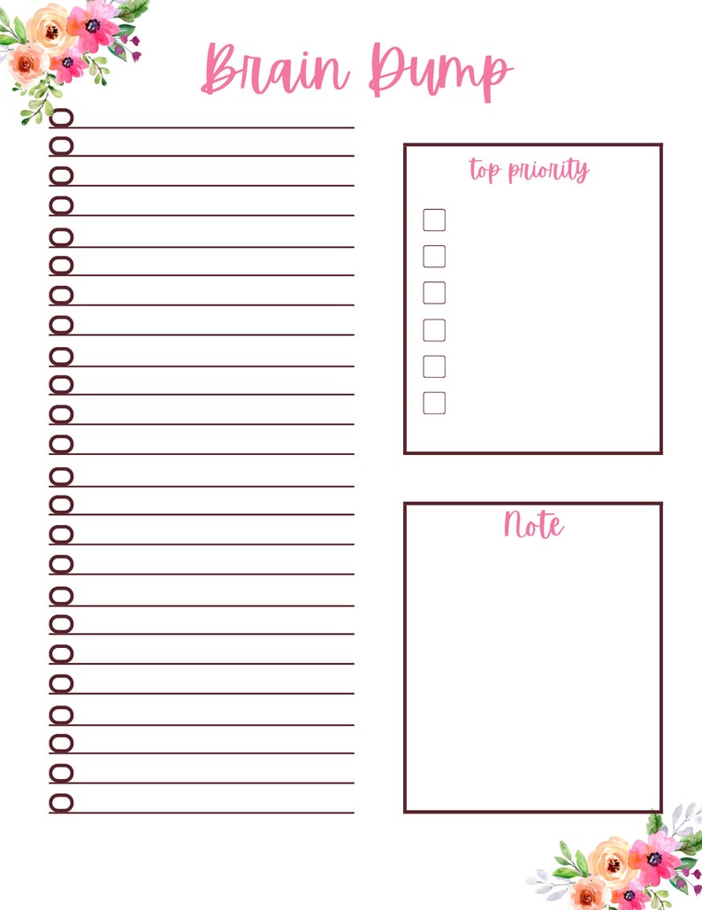 Brain Dump Printable List, Organize Thoughts, To-do List (PDF Download ...