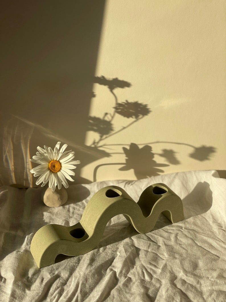 Wavy Candlestick Holder | Gift | Triple Candle Holder | Concrete Candle ...