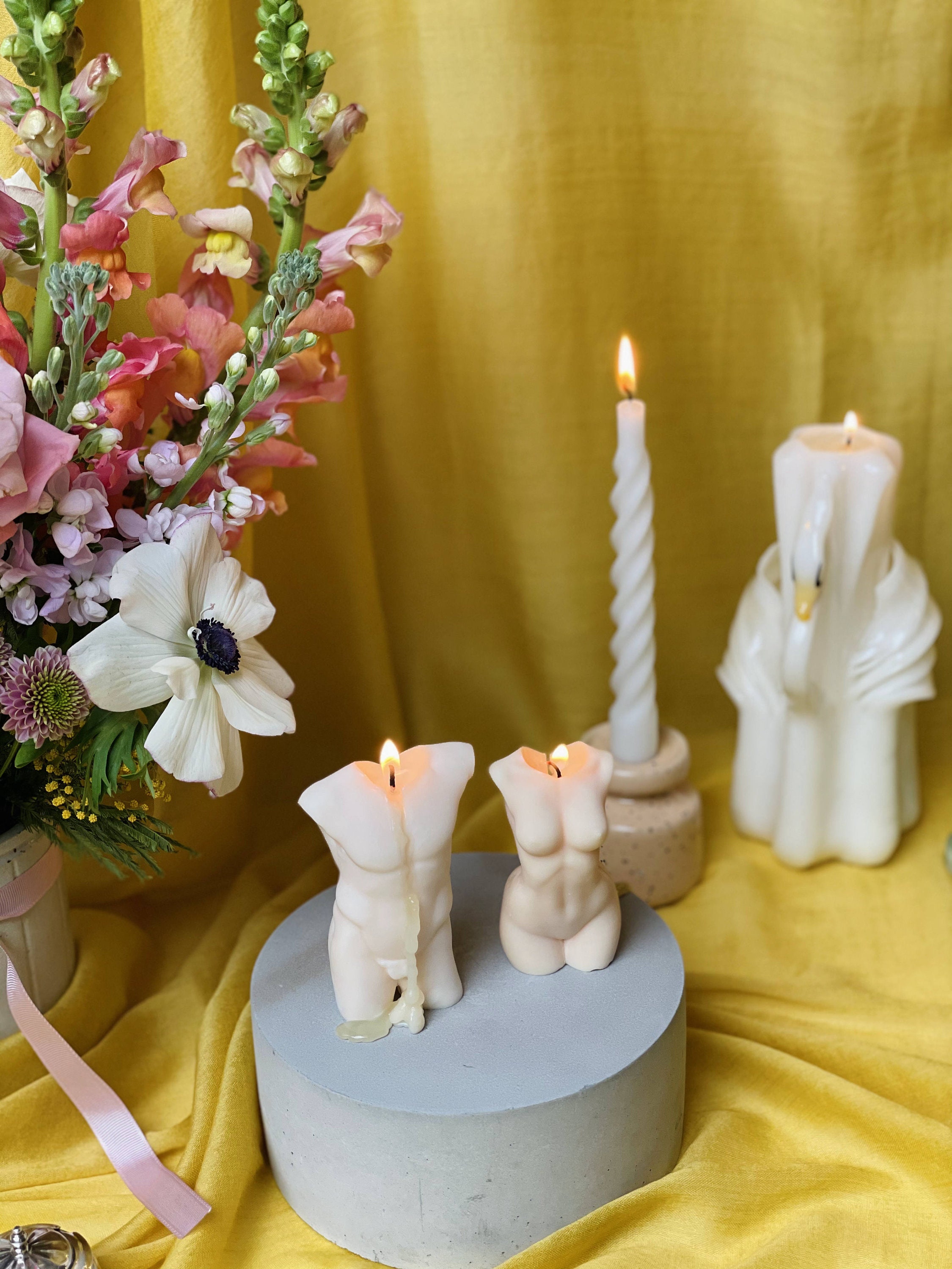 Set of Scented Venus Bust Candle and David Bust Candle Beige | Etsy