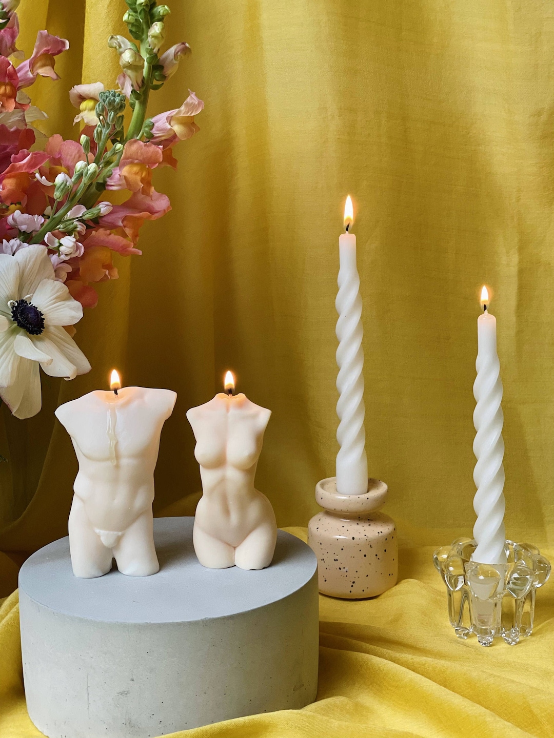Set of Scented Venus Bust Candle and David Bust Candle Beige | Black ...
