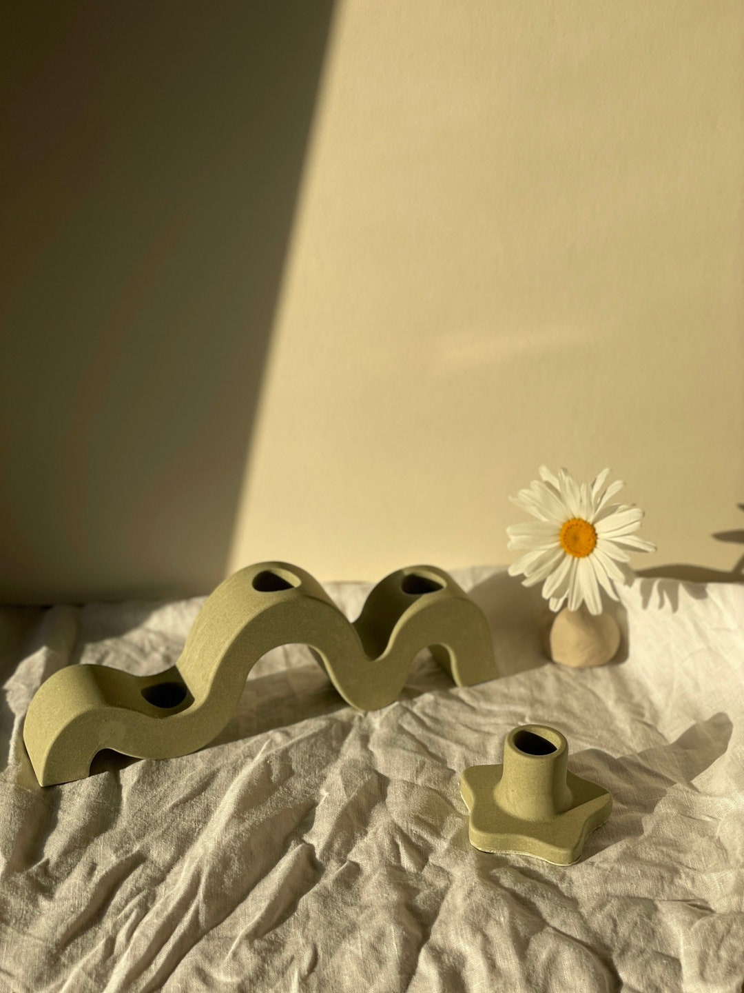 Wavy Candlestick Holder | Gift | Triple Candle Holder | Concrete Candle ...
