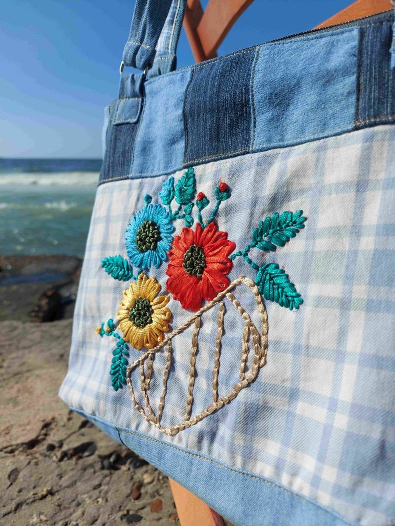 Upcycled Floral Totehand Embroidered Flower Tote Bag - Etsy