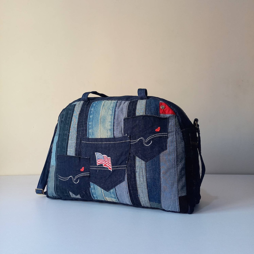 Upcycled Duffle Bag Adjustable Bag Strap Patchworked - Etsy