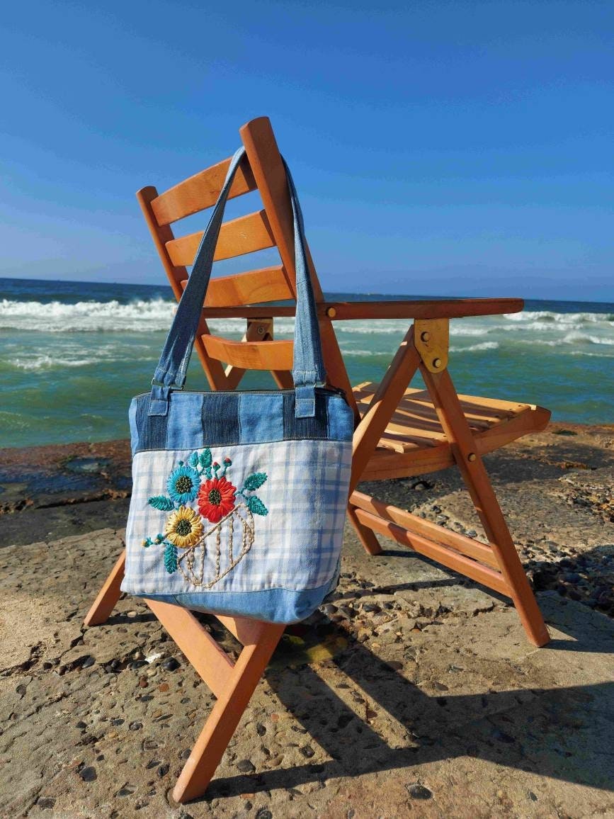 Upcycled Floral Totehand Embroidered Flower Tote Bag - Etsy