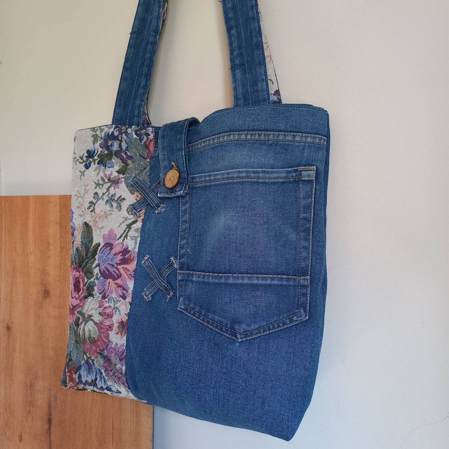 Denim Bags Handmade, Upcycled Shopper Bag, Patchworked Denim & Tapestry ...