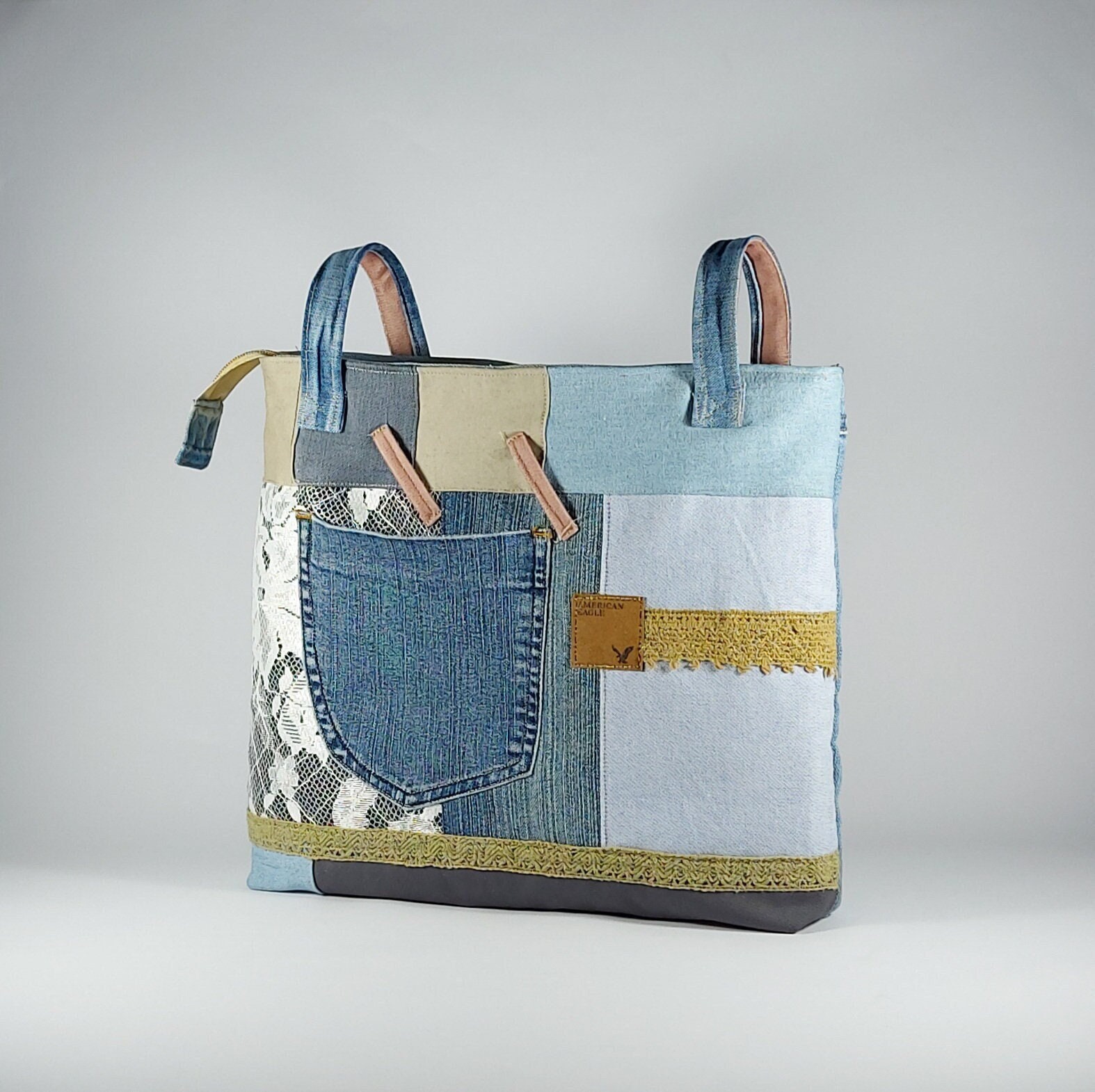 Denim Bags Handmade.recycled Denim Bag. Handmade Jeans Bag.denim Tote ...