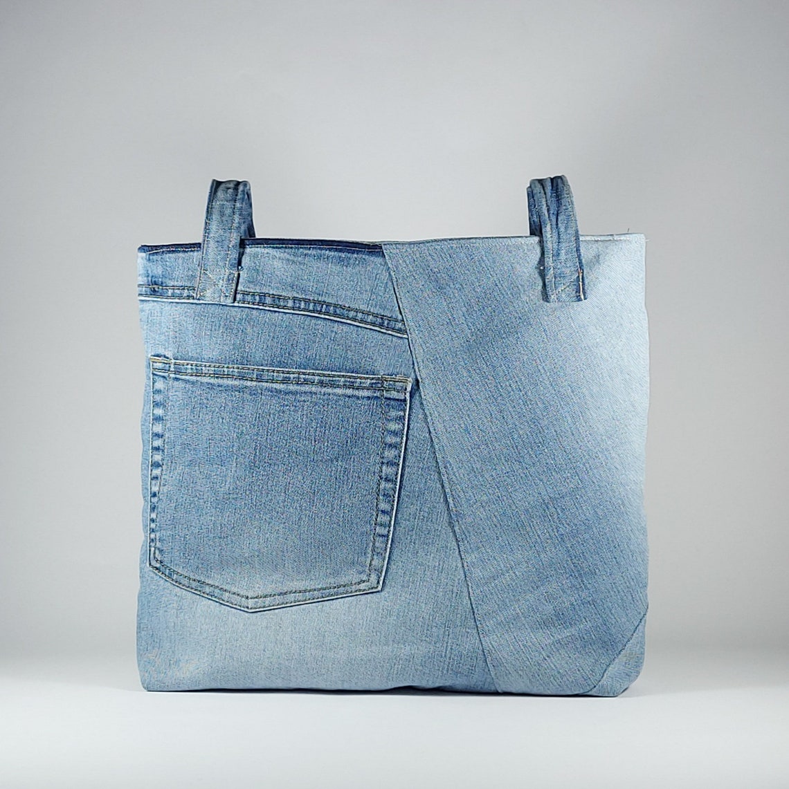Handmade Patchwork Denim Tote Bag: Upcycled Jeans Shoulder Bag - Etsy