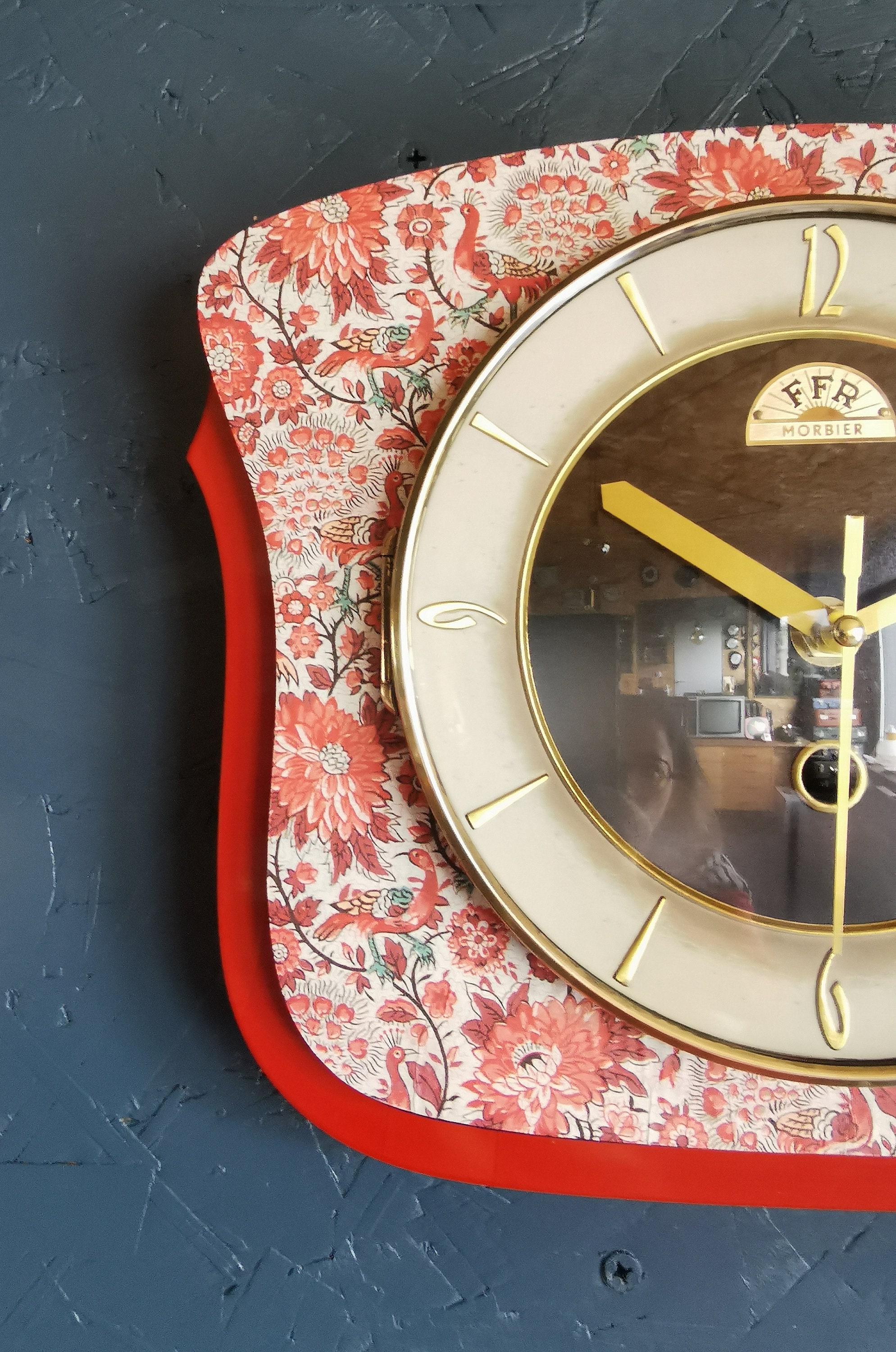 Vintage Formica Clock Silent Wall Pendulum ffr Morbier Red Black - Etsy