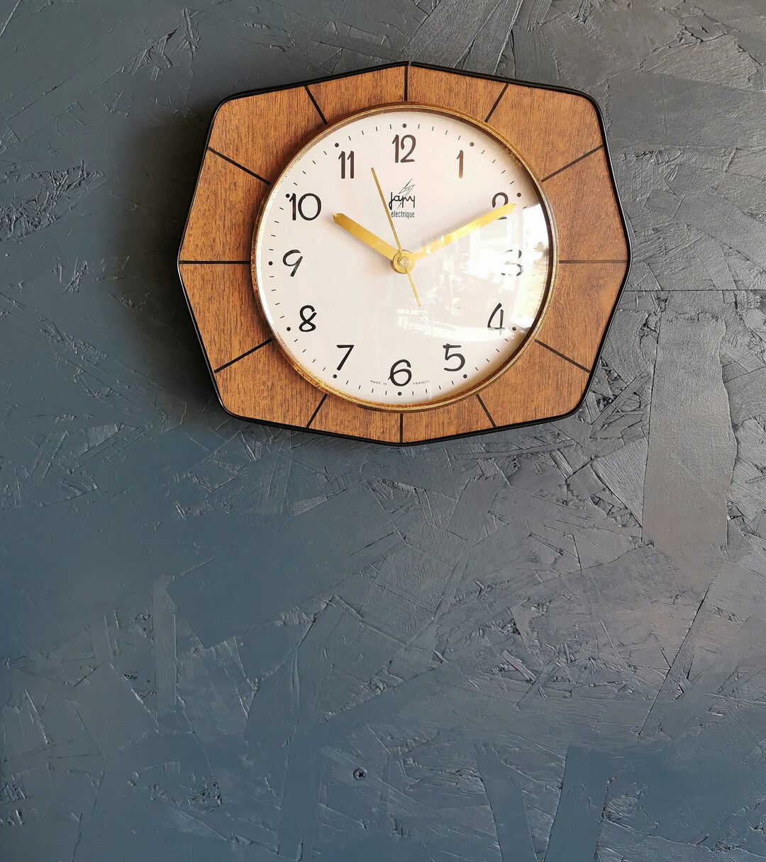 Vintage Formica Clock Silent Hexagonal Wall Pendulum japy Wood Lines - Etsy