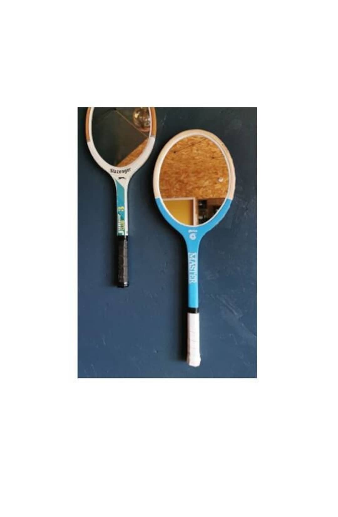 Vintage Oval Wooden Tennis Racket Wall Mirror gerco Master Blue - Etsy