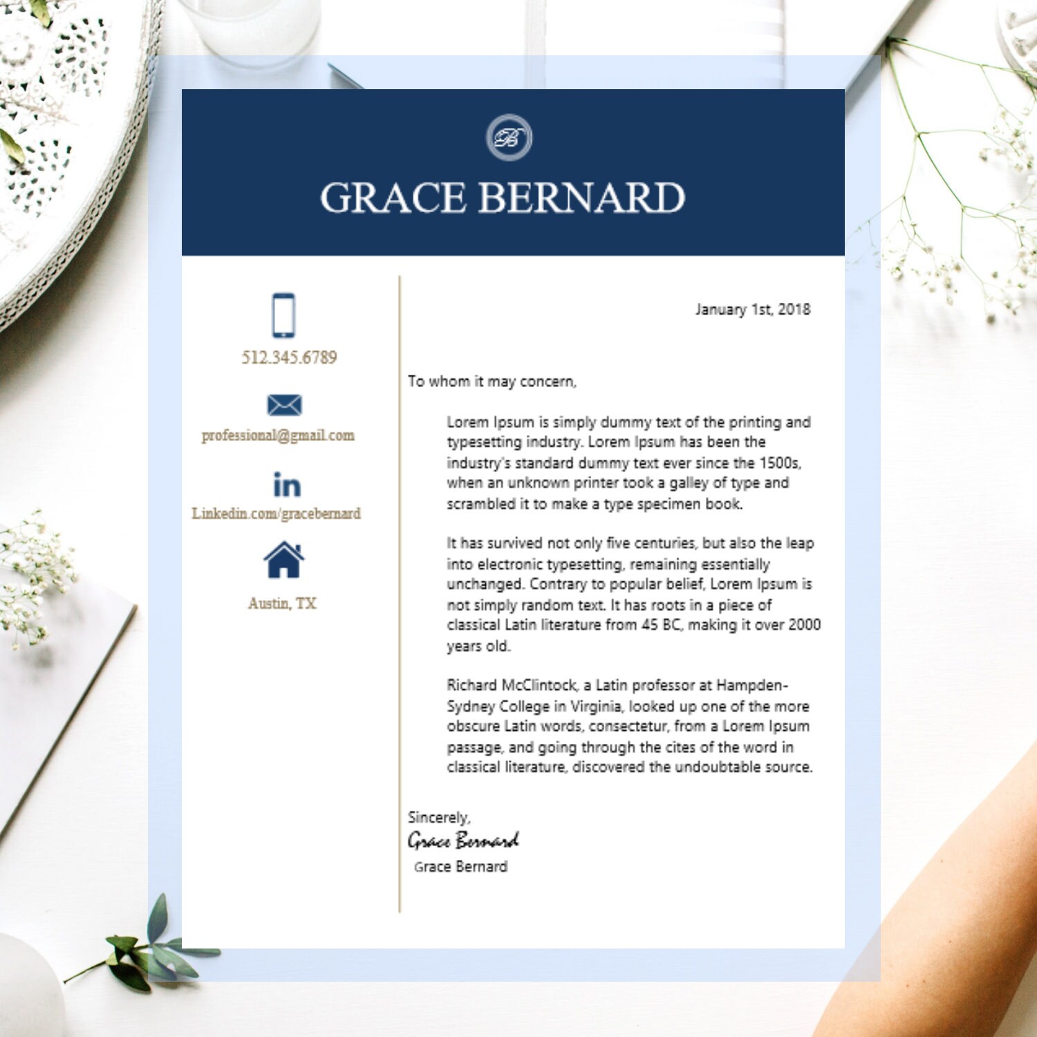 Navy Professional Resume Template - Etsy