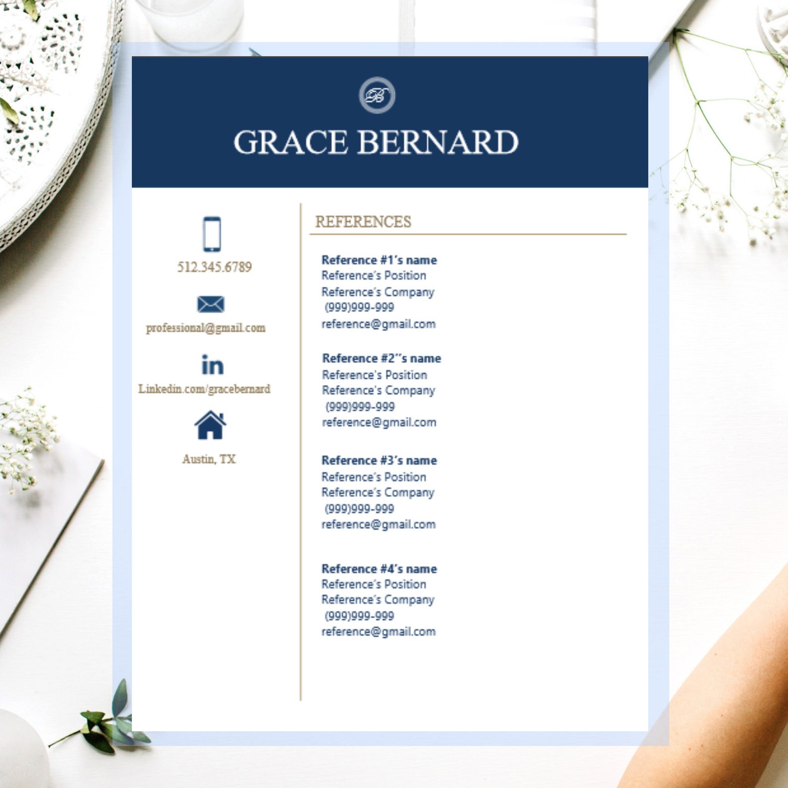 Navy Professional Resume Template - Etsy
