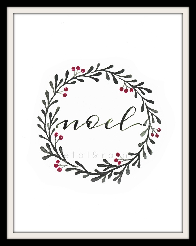 Noel Holiday Wreath watercolor Print - Etsy