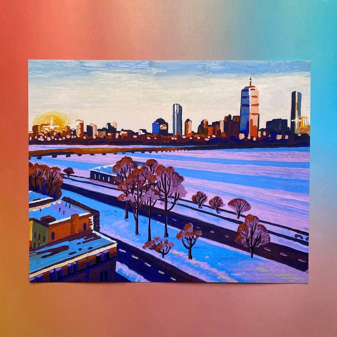 Boston Skyline MIT Artwork 4x6, 8x10 Prints, Bookmark Original Acrylic ...