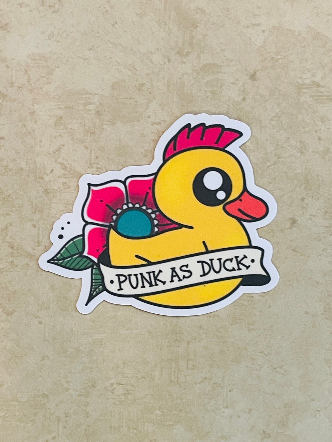 Punk Duck Vinyl Sticker, Old School Tattoo Style, Rubber Duck Sticker ...