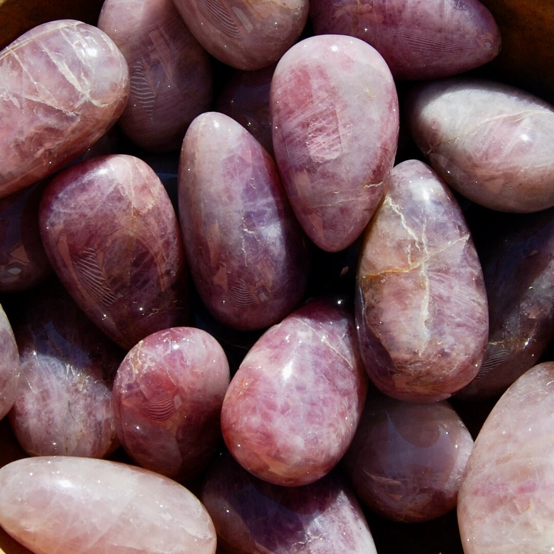 Cat's Eye Purple Rose Quartz Crystal Tumbled Stones, Natural Violet ...