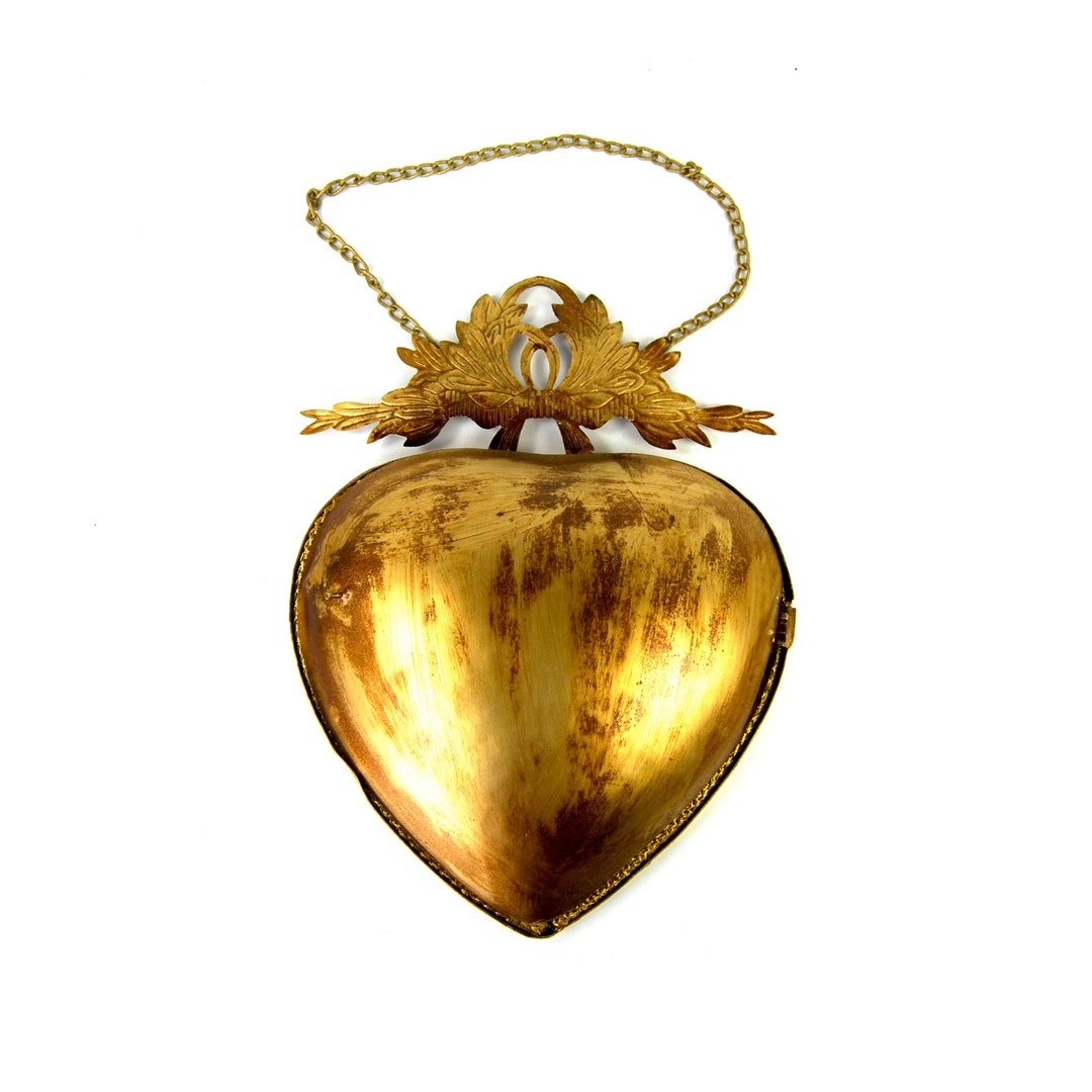 7.75in Ex Voto WALL MIRROR Sacred Heart Locket, Antiqued Gold Accent ...
