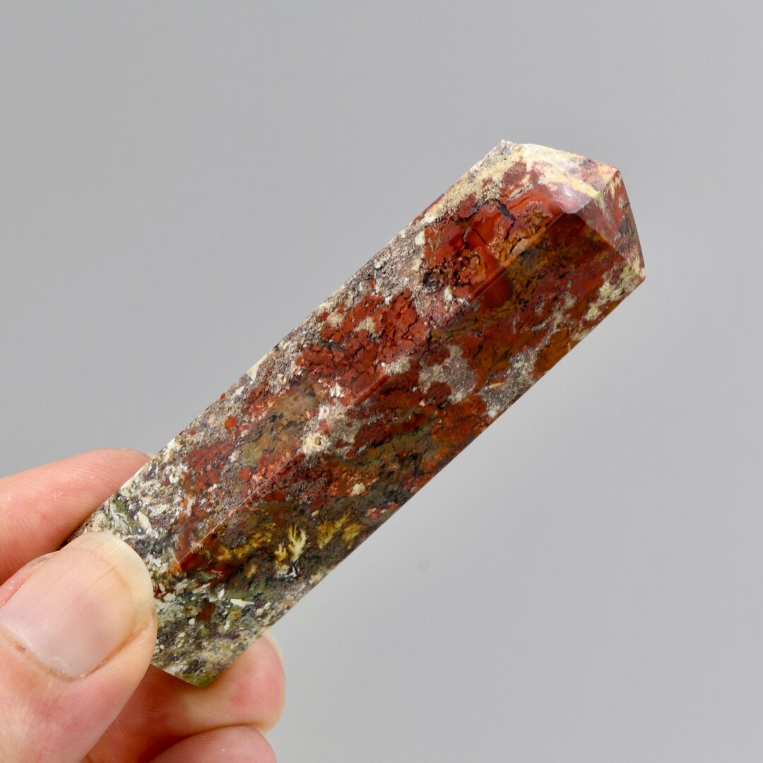 3in Rare Red Garden Agate Crystal Tower, Intricate Red Moss Agate ...