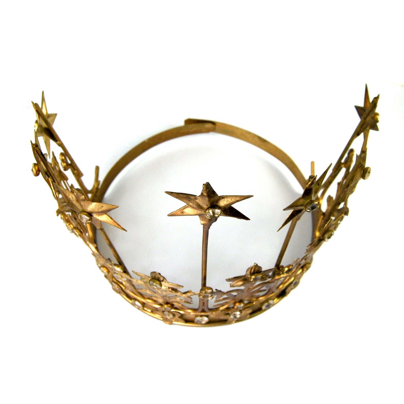 XL Art Nouveau Santos Crown With Lilies Stars Rhinestones Antique Gold ...