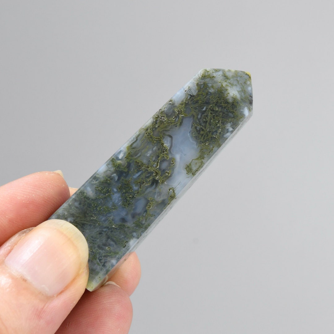 2.2in Garden Agate Crystal Tower, Intricate Moss Agate, Indonesia - Etsy