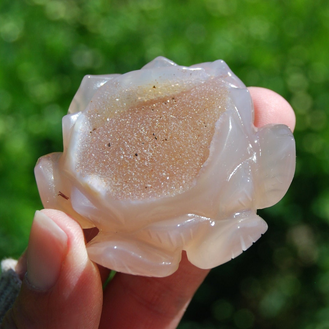 2.25in Agate Geode Carved Crystal Lotus Flower, Hand Carved Crystal ...