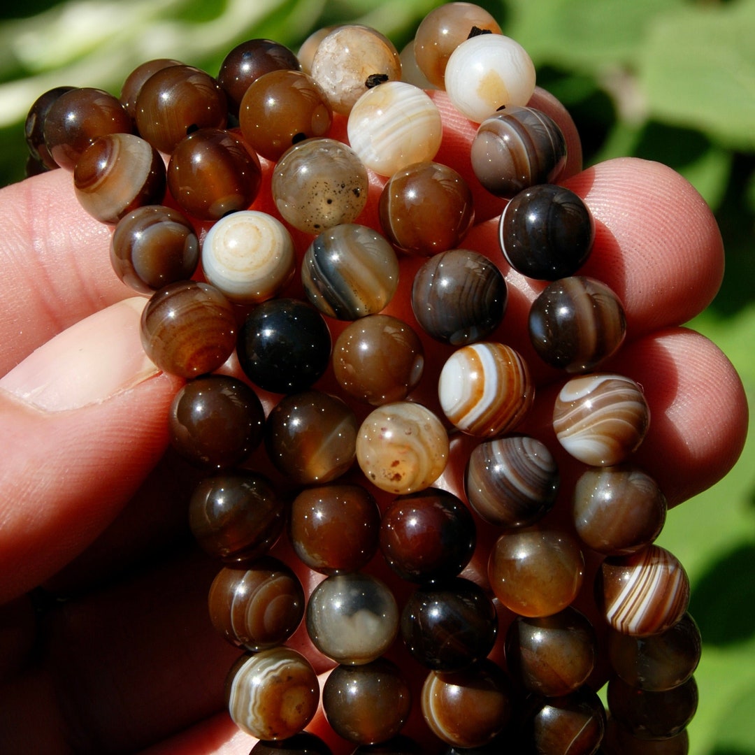 Brown Sardonyx Banded Agate Crystal Bracelet, 8mm Natural Gemstone ...