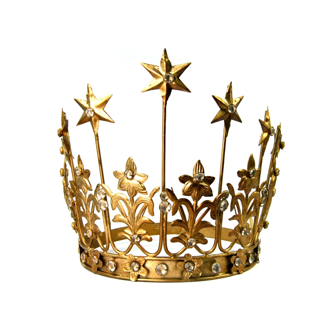 XL Art Nouveau Santos Crown With Lilies Stars Rhinestones Antique Gold ...