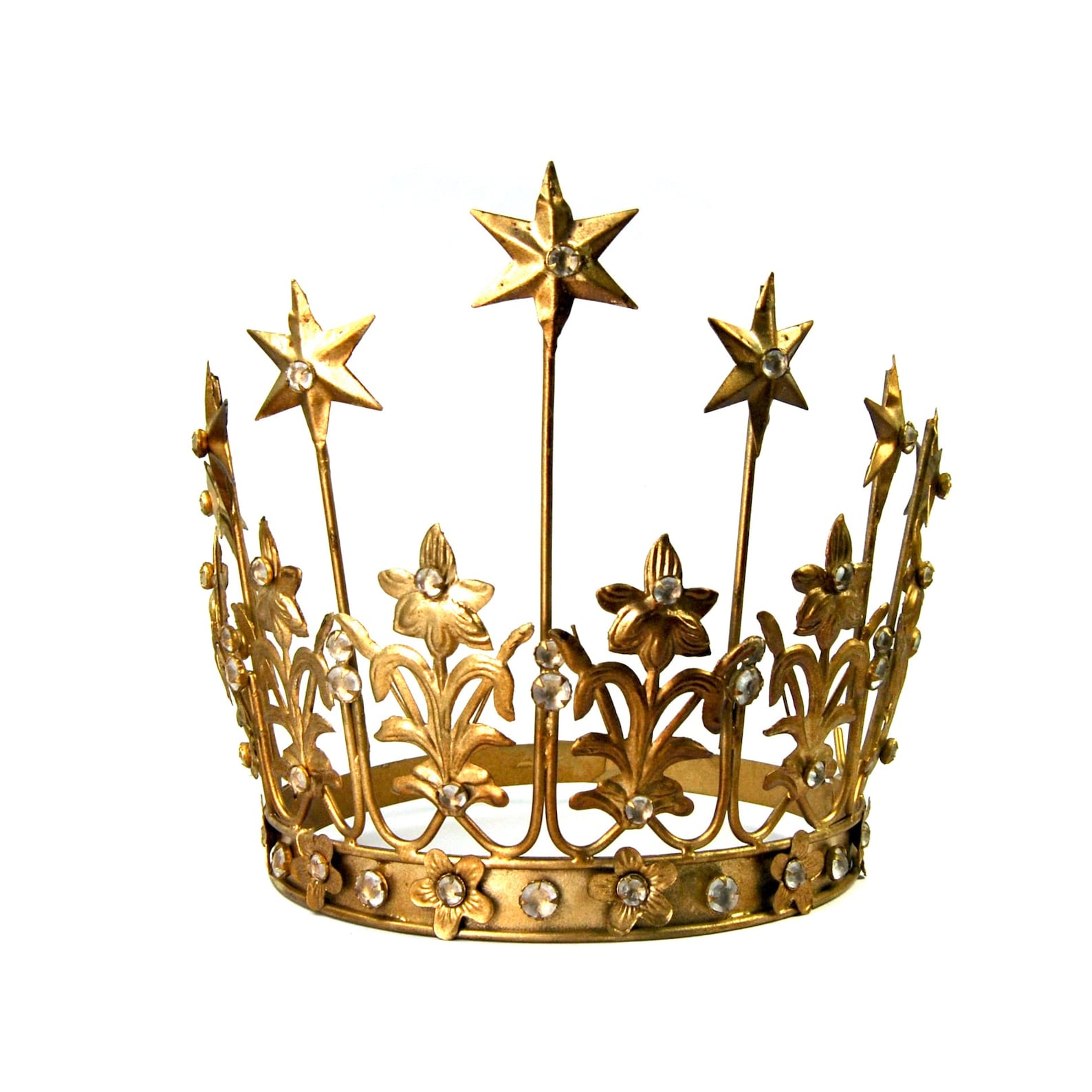XL Art Nouveau Santos Crown With Lilies Stars Rhinestones Antique Gold ...