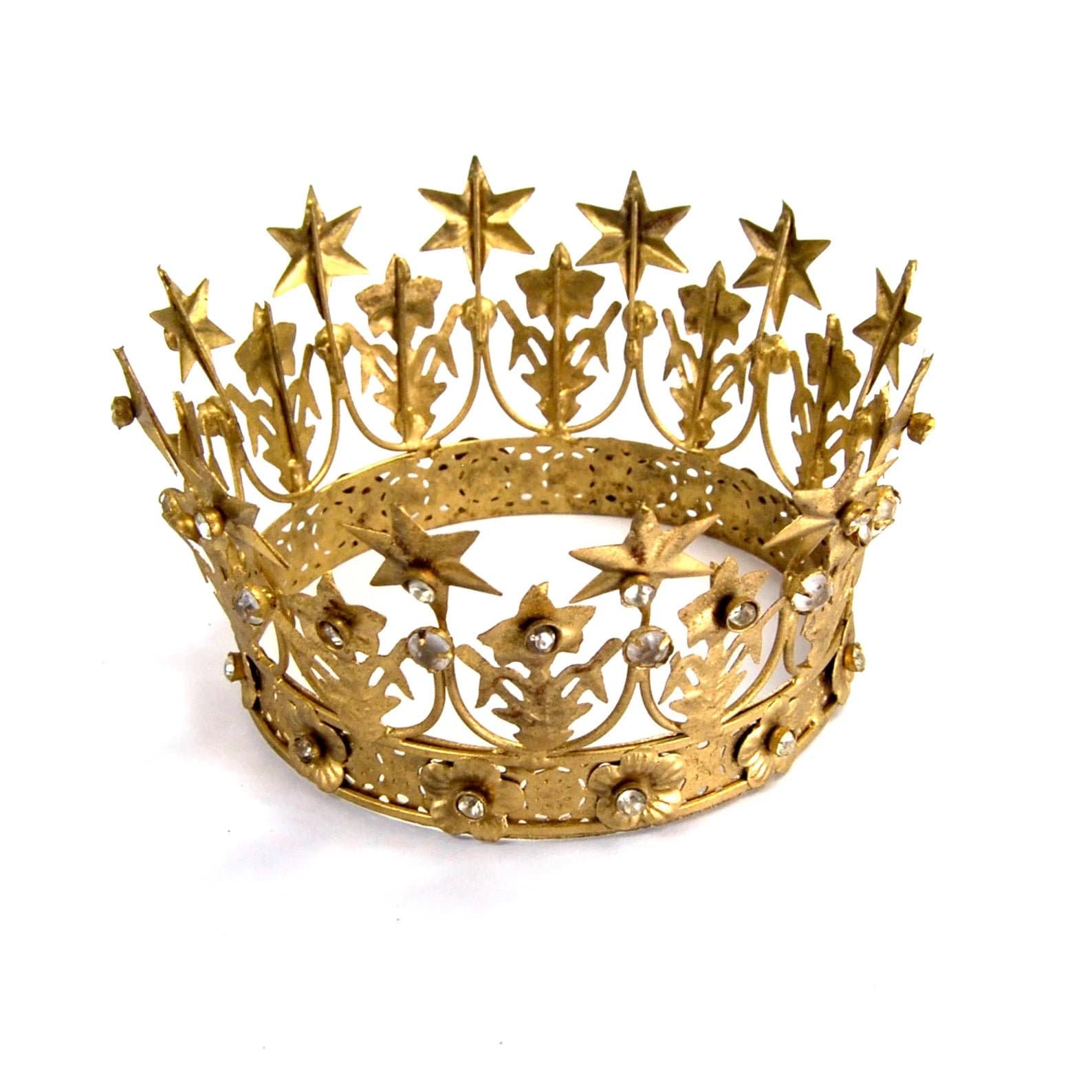 3" Santos Crown Antiqued Gold Rhinestone Star Lily Motif, Medium - Etsy