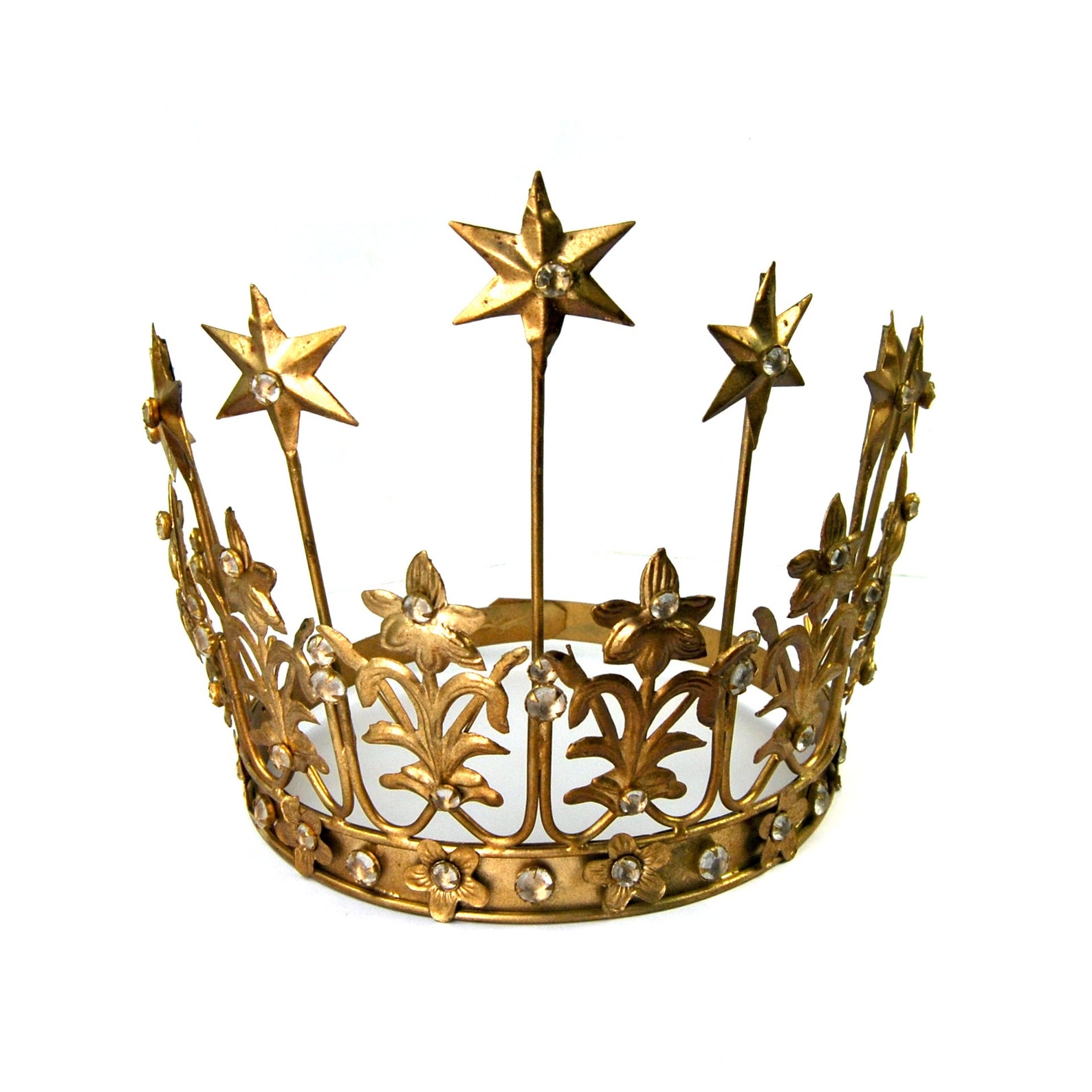 XL Art Nouveau Santos Crown With Lilies Stars Rhinestones Antique Gold ...