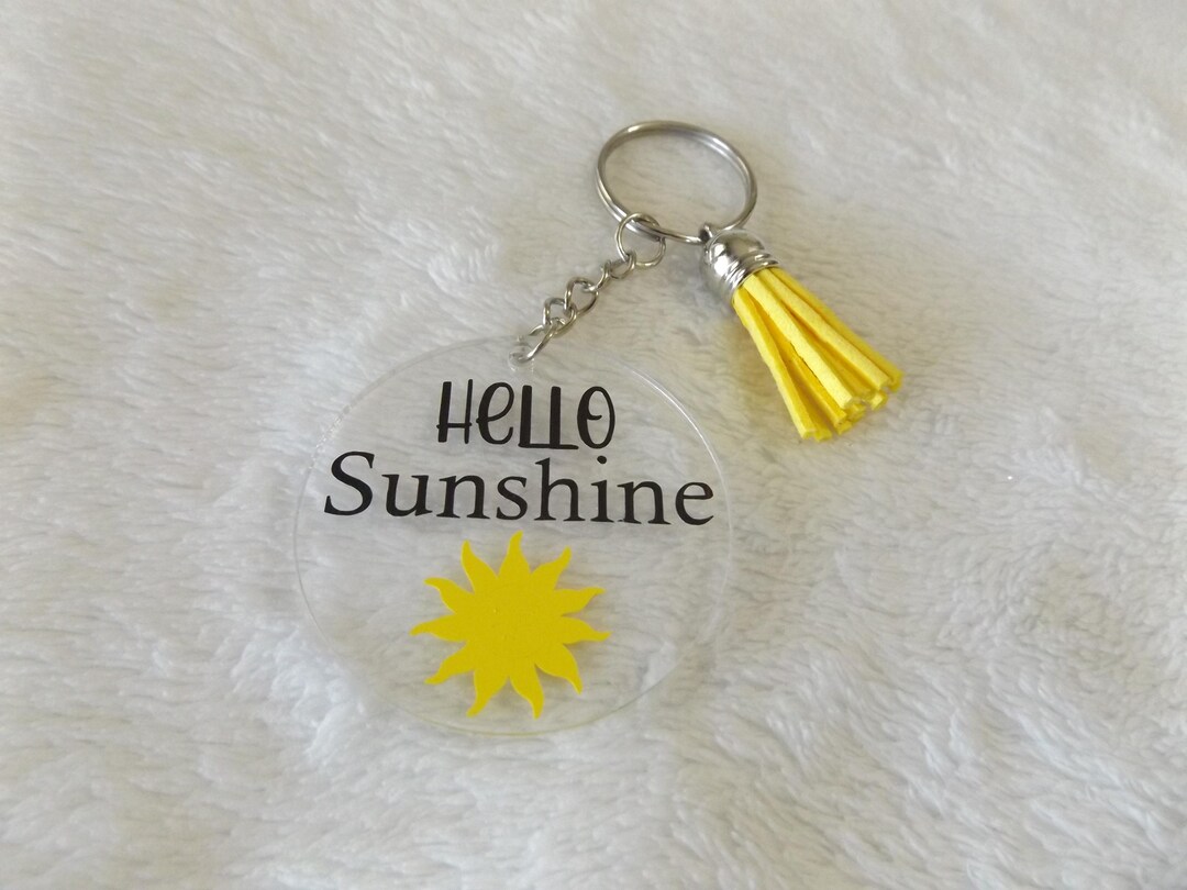 Hello Sunshine Round Acrylic 2 Inch Yellow Black Keychain Tassle - Etsy