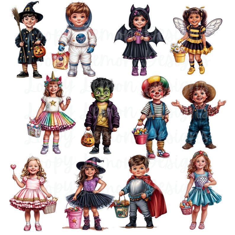 20 Kids Halloween Costume Clipart, Cute Trick or Treat PNG, School ...