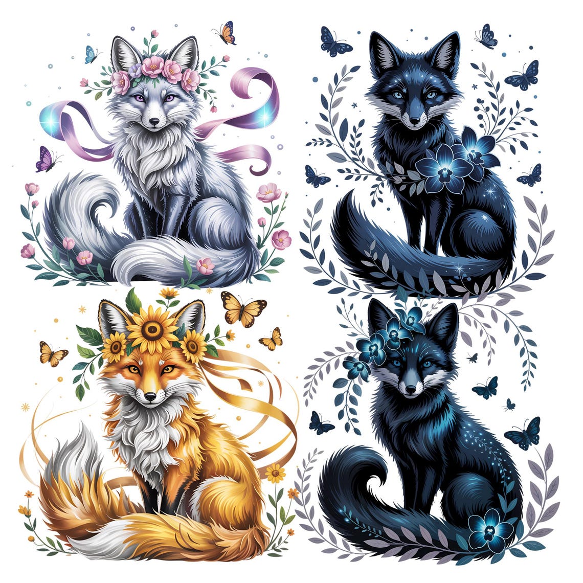 Mystical Fox PNG Clipart, Enchanted Forest Animal Bundle, Floral ...