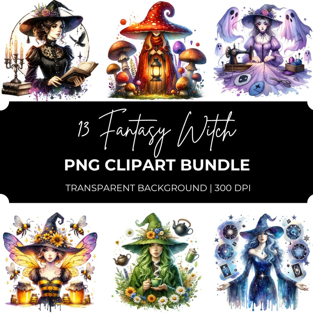 13 Witch PNG Clipart Bundle, Halloween Fantasy Witches, Mystic ...